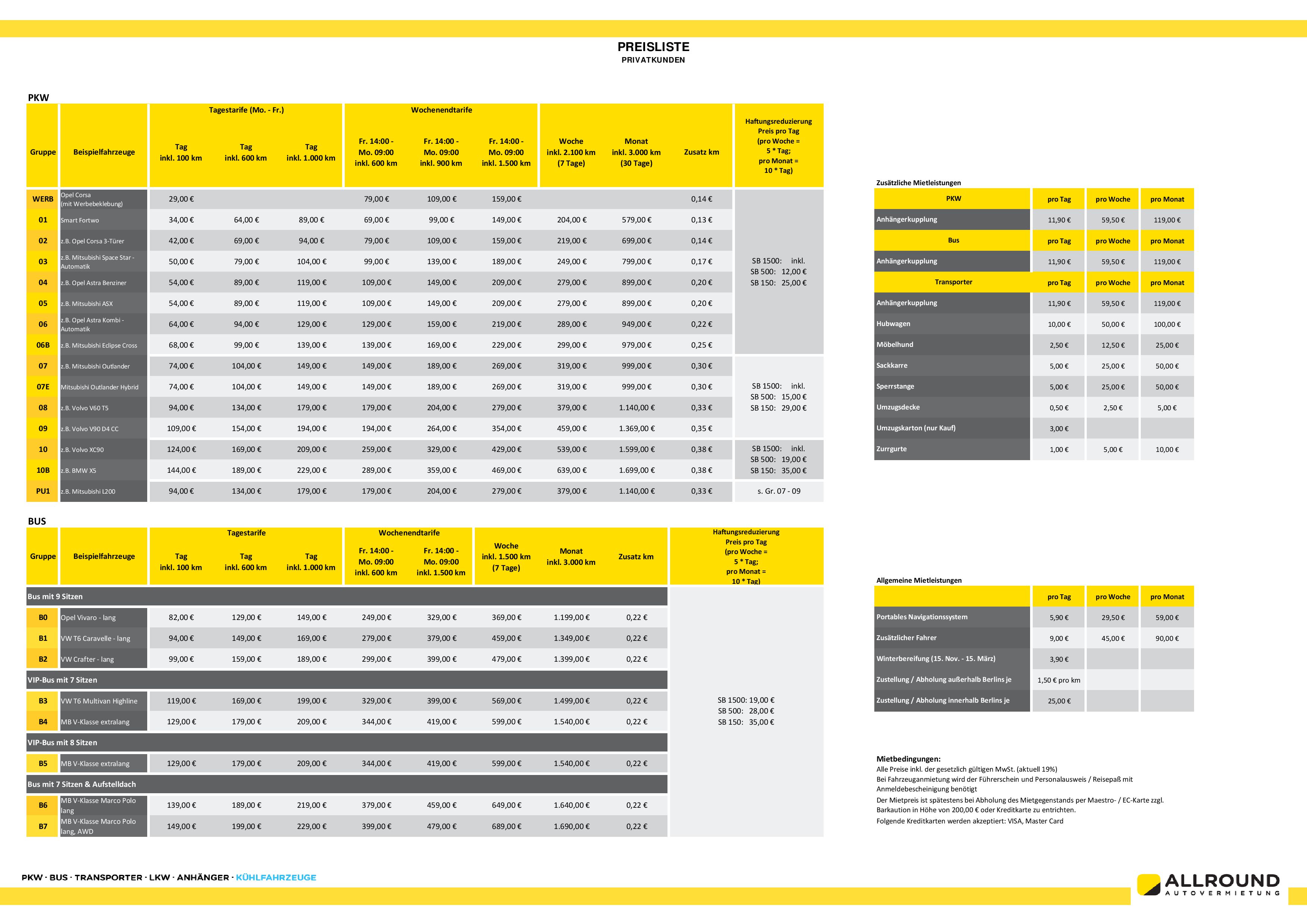 Privatkunden Preisliste - ALLROUND Autovermietung